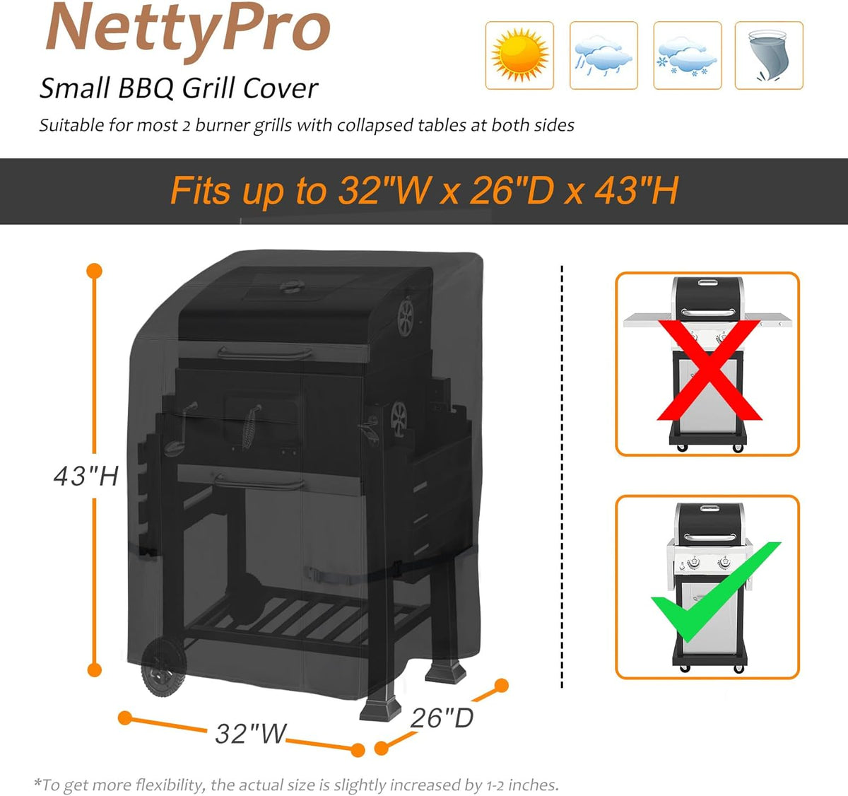 NettyPro BBQ Grill Cover Heavy Duty Waterproof 32 Inch, Fadeproof & UV – NETTY PRO